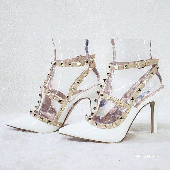 Yours Forever | Shoes | Caged White Patent Studded Strappy Stiletto ...